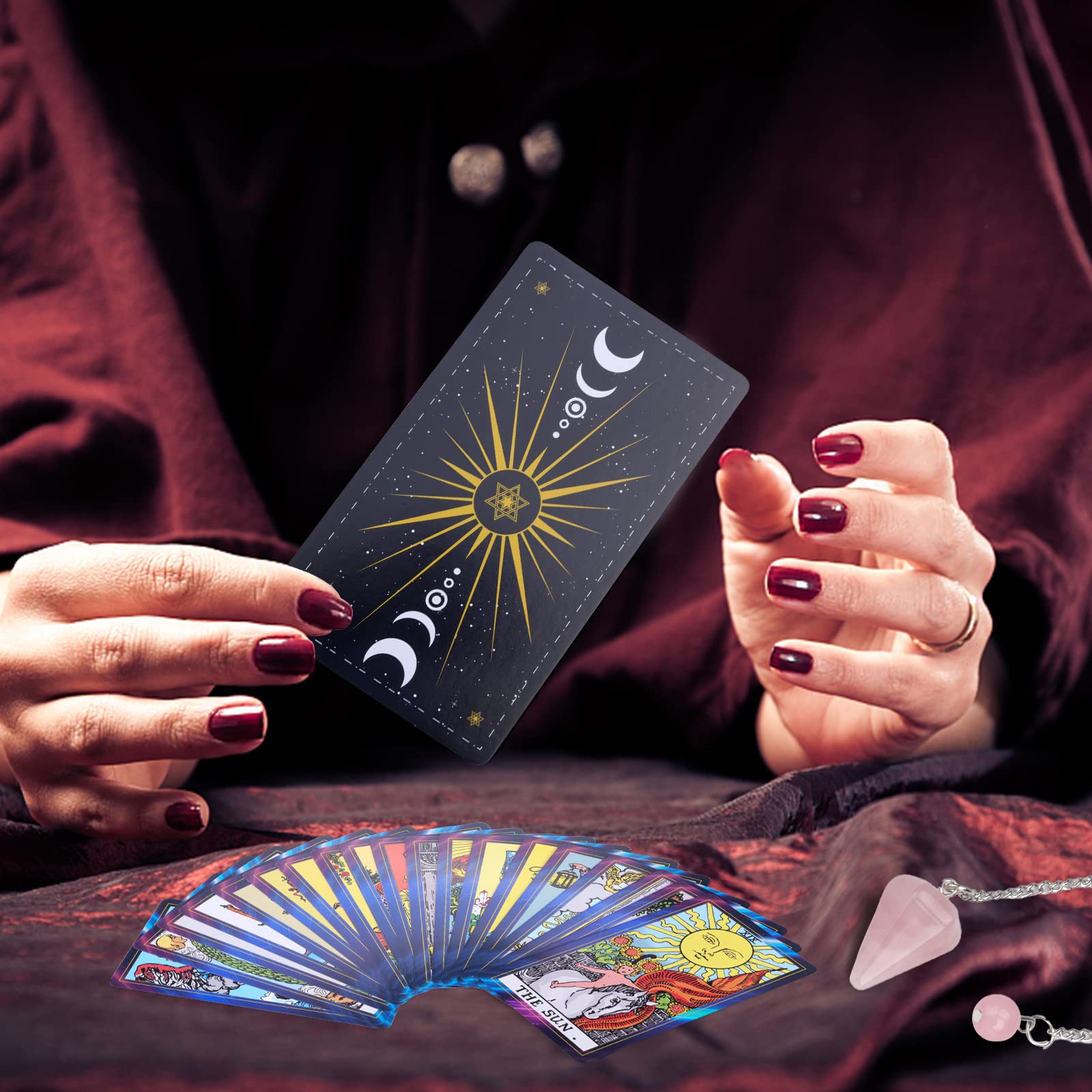 YixangDD Tarot Cards with Guide Book Include 1 Deck of 78 Cards 、12 Mini Crystal Jars,1 Tarot Card Holder Stand,7 Chakra Stones,1 Cloth ,1 Velvet Bag
