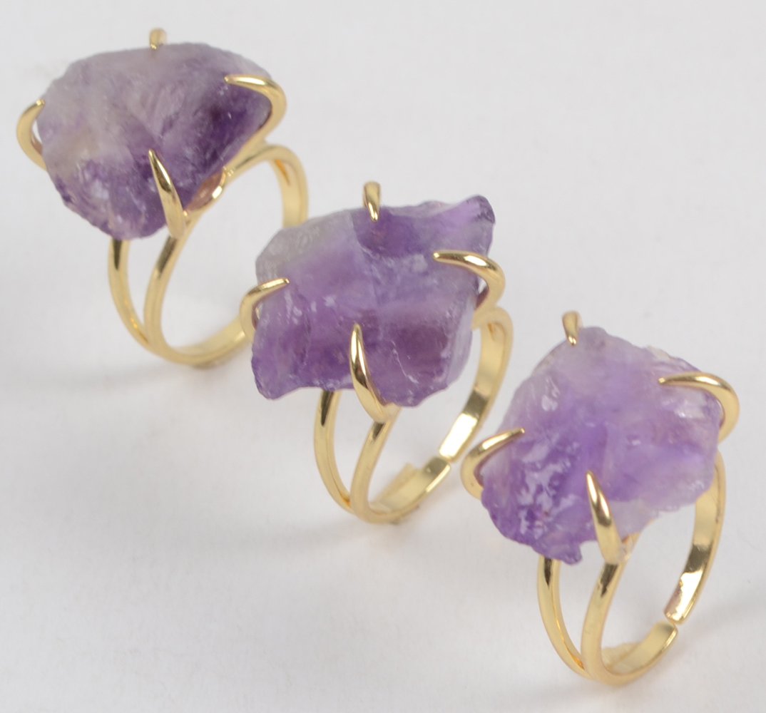 ZENGORI Irregular Purple Amethyst Four-Claw Adjustable Ring for Women Gemstones Jewelry ZG0133