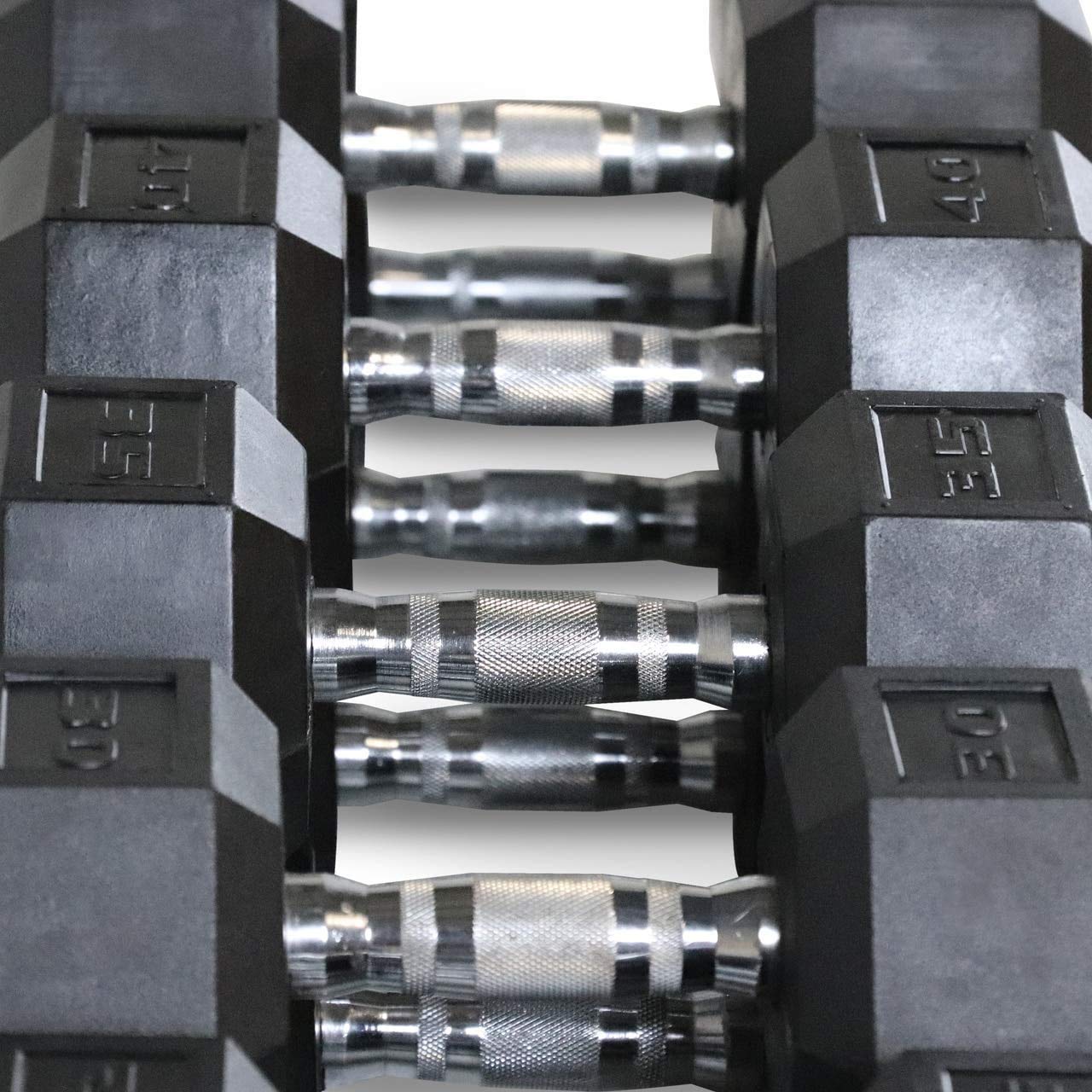 WF Athletic Supply 5-25Lb Rubber Coated Hex Dumbbell Set with Two Tier Storage Rack Non-Slip Hex Shape for Muscle Toning, Strength Building & Weight Loss, Black Rack, Contour Handle