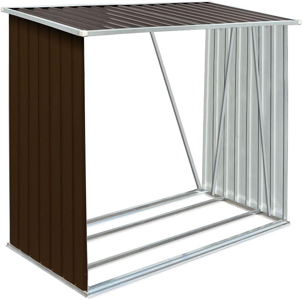 vidaXL Garden Log Storage Shed - Compact, Waterproof Wood Storage with Ventiliated Design - Galvanized Steel - Brown - 64.2" x 32.7" x 60.6"