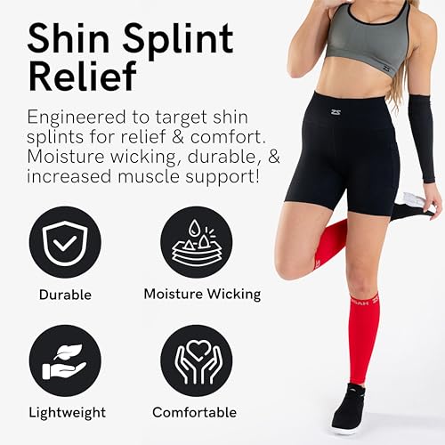 Zensah Running Leg Compression Sleeves β Shin Splint, Calf Compression Sleeve, Made in USA for Sports, Travel, Men and Women (Black, Small/Medium)