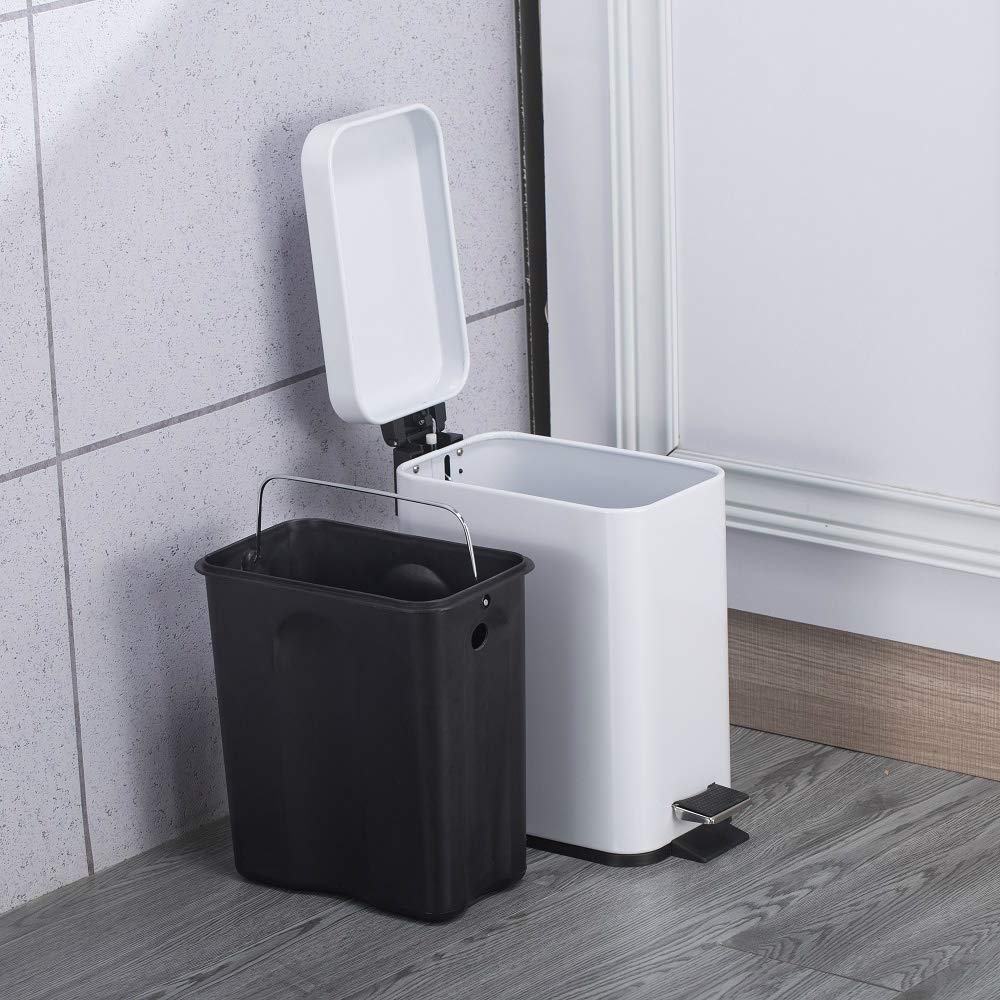 TURHAN Trashcan, Metal Pedal Style Dust Bin Waste Basket Trash Can Garbage Recycle Bin Silent Lid Removable Inner Bucket White