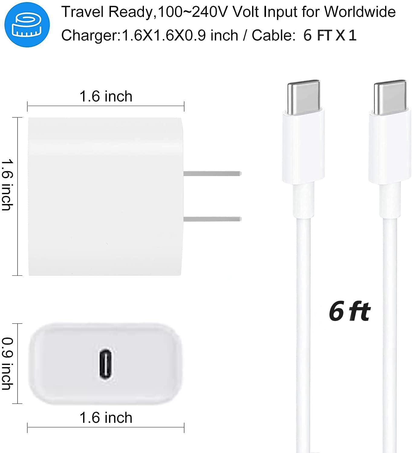 USB C Fast Charger for iPad Pro 12.9/11 in 2022/2021/2020/2018,iPad 10th,iPad Air 4th/5th 10.9",iPad Mini 6th Generation,iPad Charger Fast Charging Wall Charger Block with 6FT USB C to C Cable