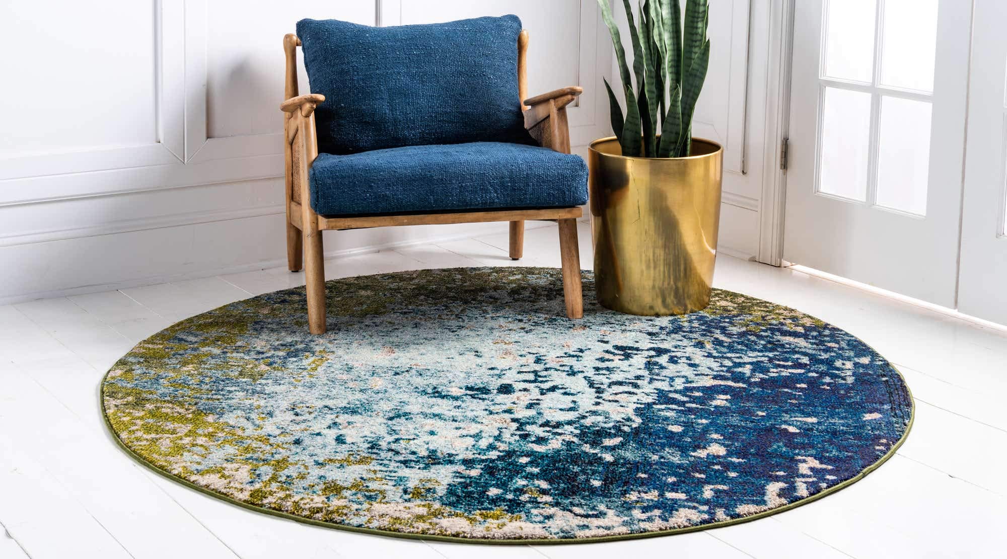 Unique Loom Estrella Collection Abstract, Modern, Light Colors, Distressed Area Rug, 6' 1" x 6' 1", Blue/Beige