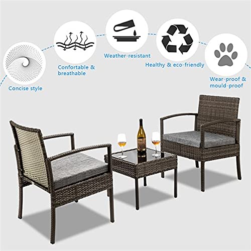 YUTR in Stock 3 Piece Patio Furniture Set Wicker Rattan Outdoor Patio Conversation Set 2 Cushioned Chairs & End Table