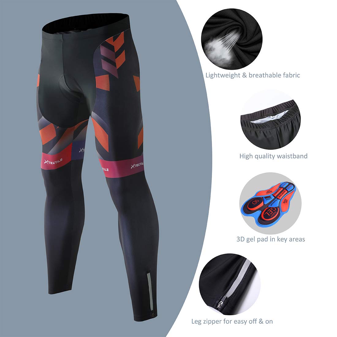 Xtextile Cycling Jersey Set Long Sleeve Zipper Workout Clothes for Men Cycling Clothes Set Tight Compression Leggings and Shirts