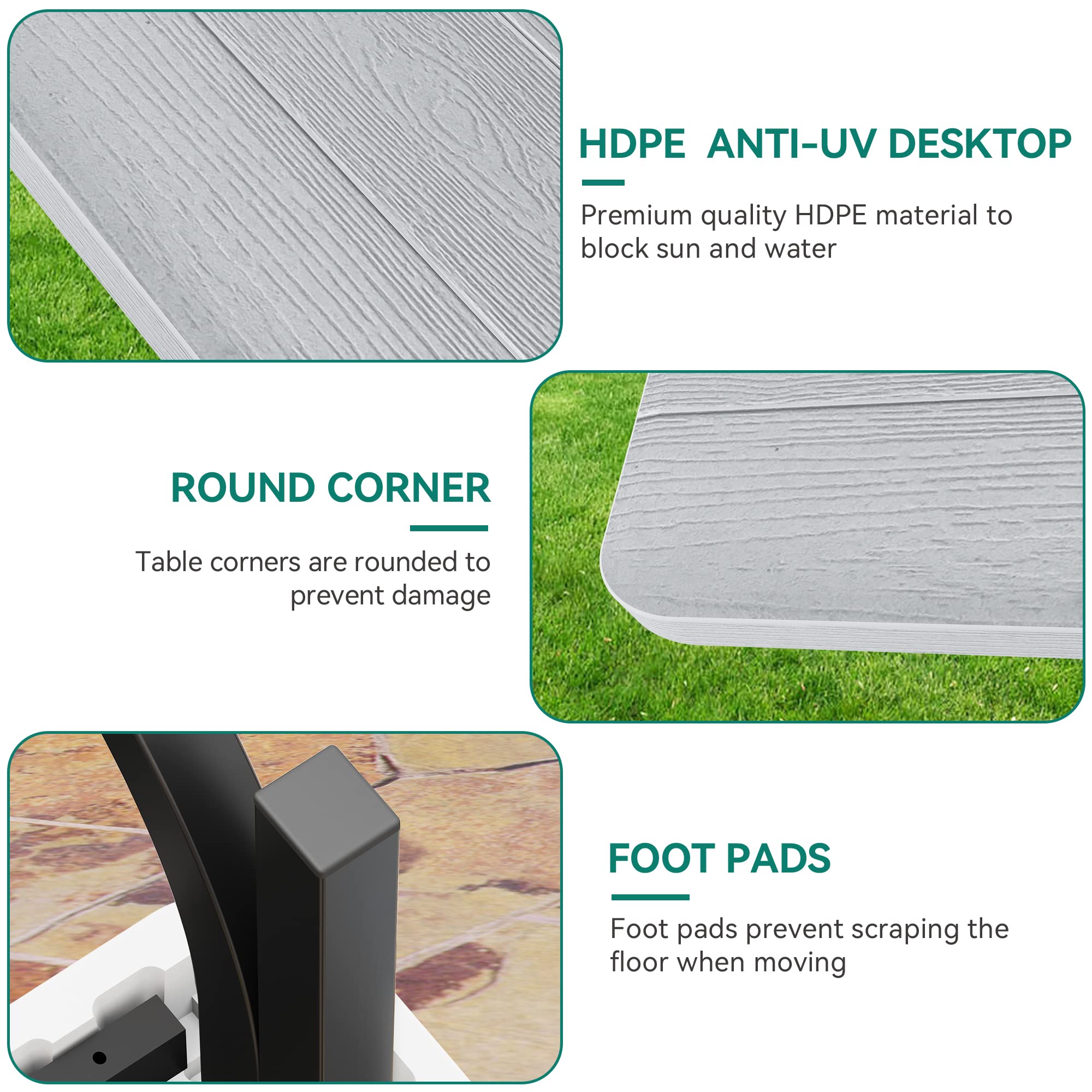 YITAHOME Picnic Table 6ft Heavy Duty Outdoor Picnic Table and Bench Resin Tabletop & Stable Steel Frame w/Umbrella Hole for Yard Patio Lawn Party Light Gray