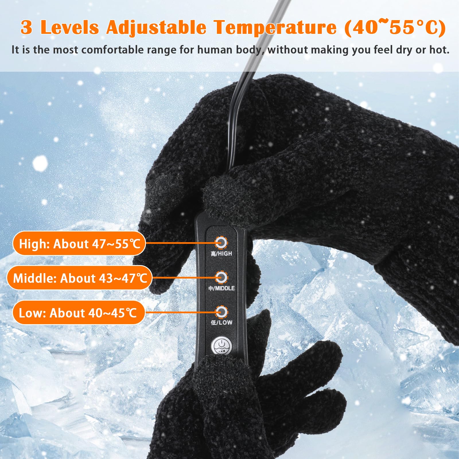 USB Heated Gloves for Women Men, Augot Plug and Play Electric Heated Gloves Temperature Adjustable, Winter Hands Warm Gloves (Chenille)