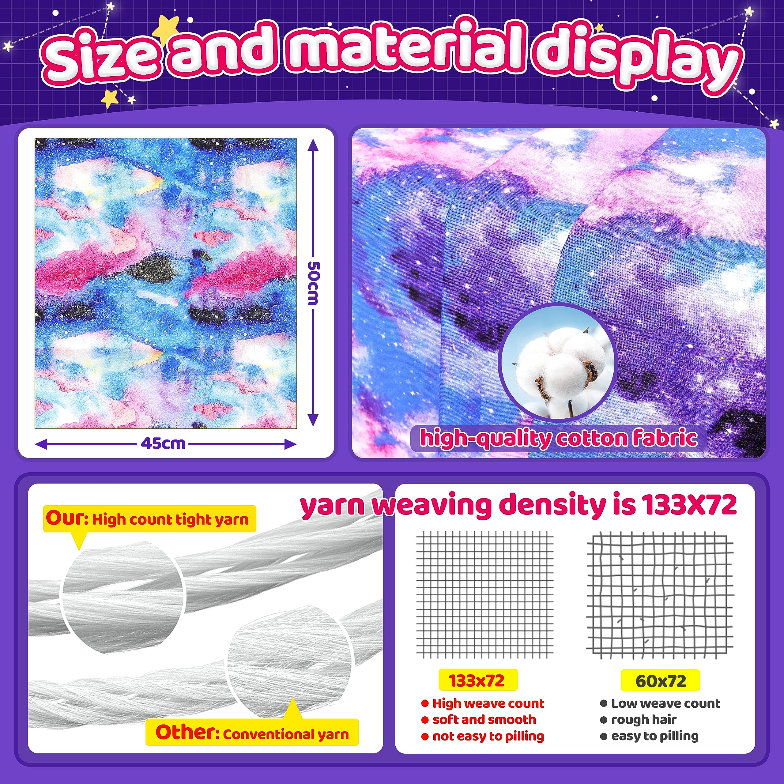 ZAIONE Fat Quarters Cotton Fabric: Blue 9Pcs Starry Sky Printed Fabric 18”x20” Quilting Squares for Patchwork DIY