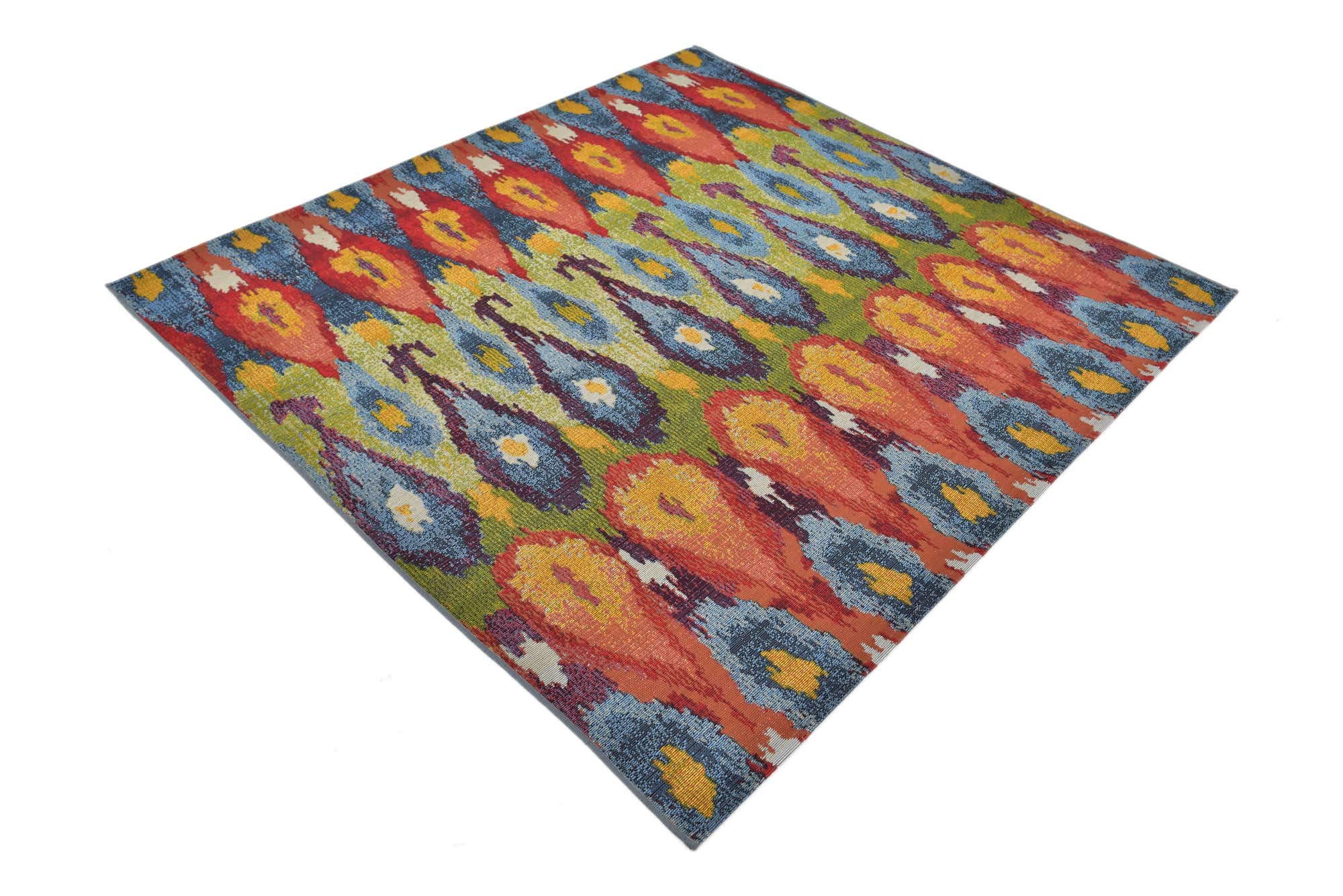 Unique Loom Outdoor Modern Collection Area Rug - Ikat (5' 4" Square, Multi/ Burgundy)
