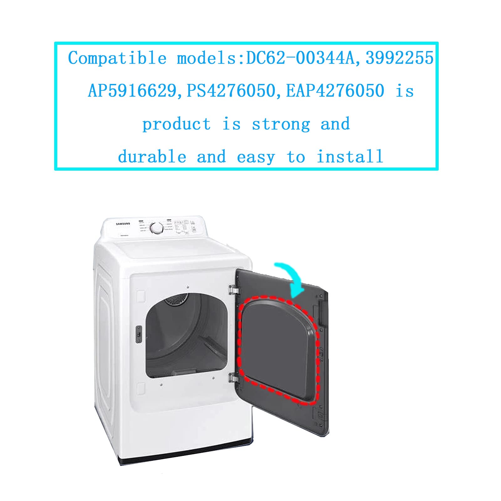 Zkaybb Dryer front panel air seal DC62-00344A, AP5916629, PS4276050 only compatible with some Samsung dryer models: 3992255, AP5916629