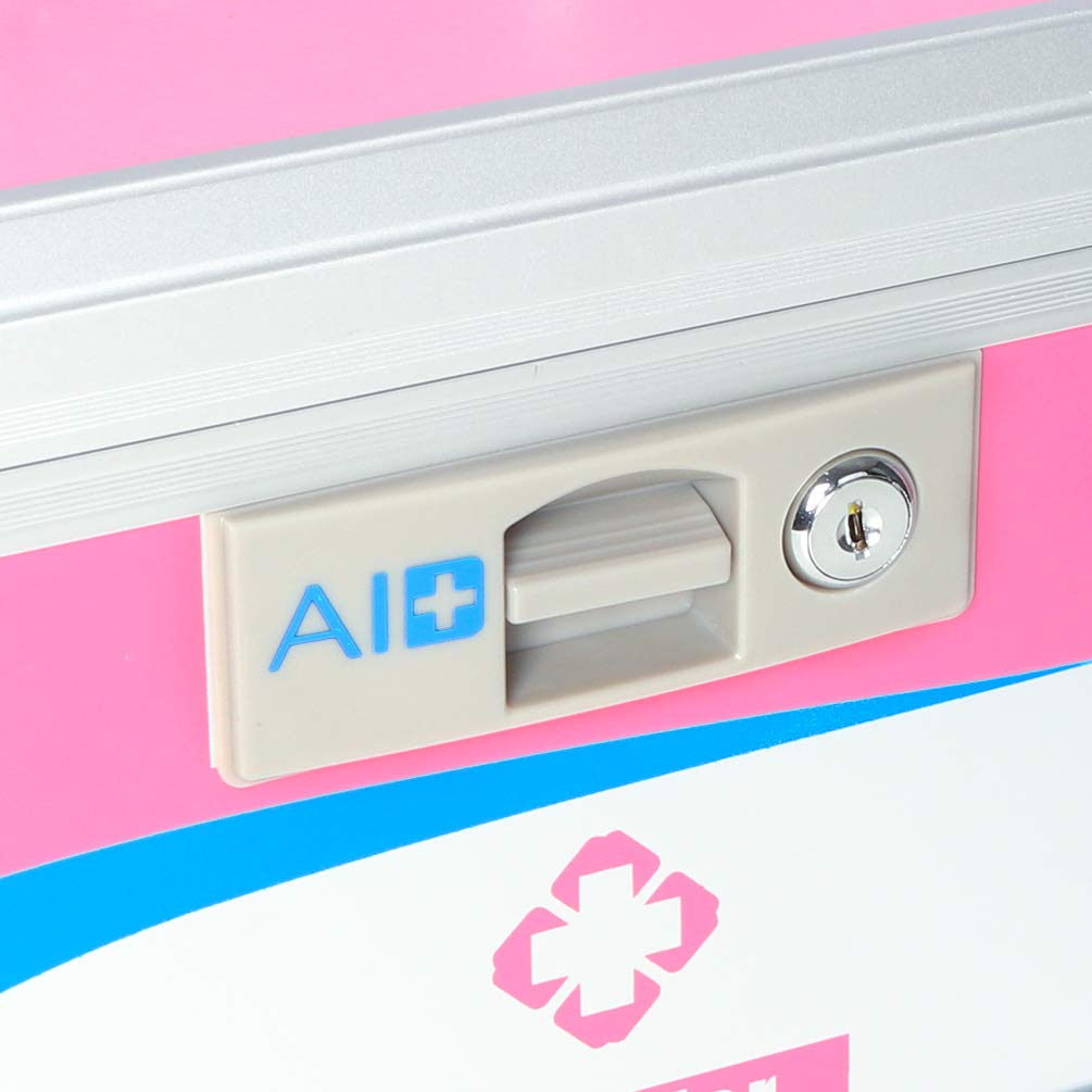 Decaller First Aid Box with Security Lock, Medical Box with Removable Tray for Drugs Storage, 12" x 8 1/5" x 8 1/5", Medium, Pink