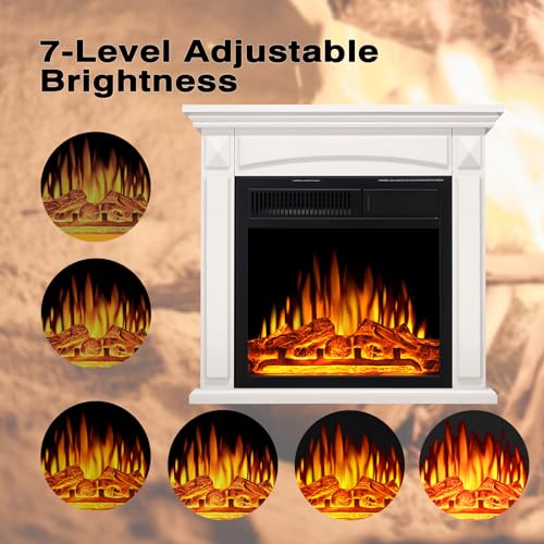 ZAFRO Electric Fireplace Heaters Indoor Use,Realistic Flame with Adjustable Brightness Fireplace,Living Room, Bedroom Fireplace TV Stand,Remote Control,750W/1500W, White
