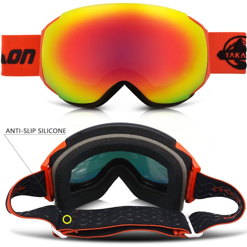 YAKAON OTG Ski Goggles UV Protection Snowboard Goggles Frameless Spherical Anti-Fog Lens for Men Women Youth …