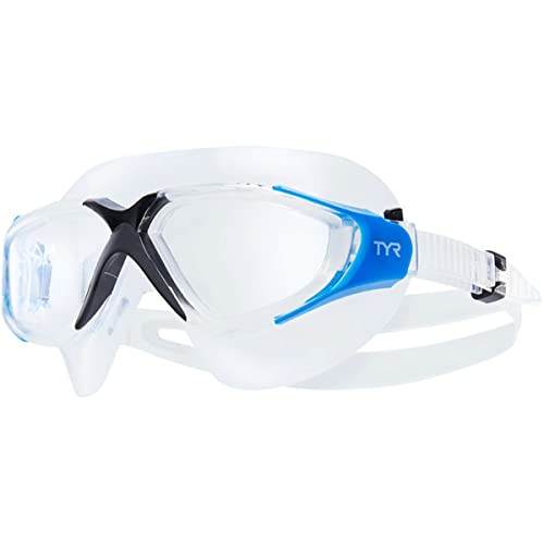 TYR Rogue Swim Mask Adult Fit, Clear/Black/Blue