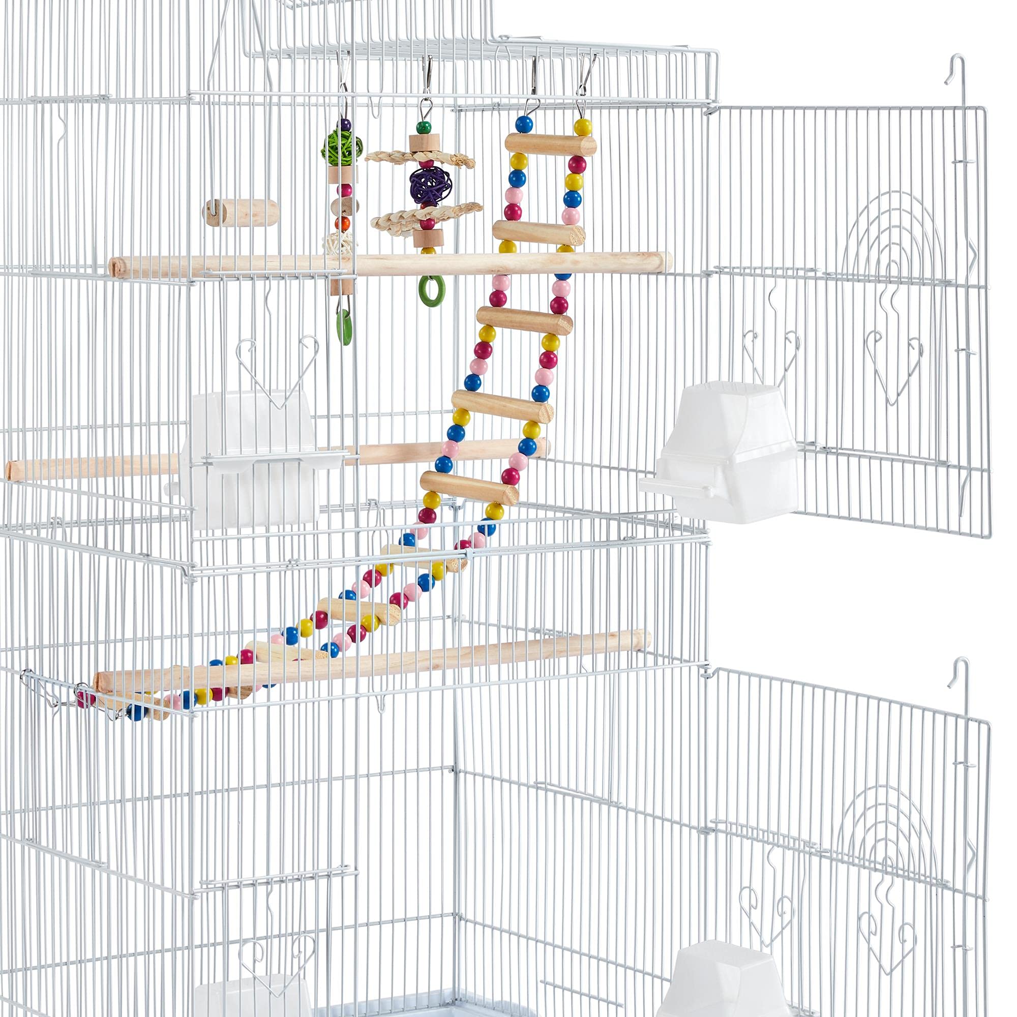 Yaheetech 62.4-inch Roof Top Flight Bird Cage for Parakeets Cockatiels Conures Finches Lovebirds Canaries Budgies Small Parrots, Large Birdcage with Detachable Rolling Stand, White