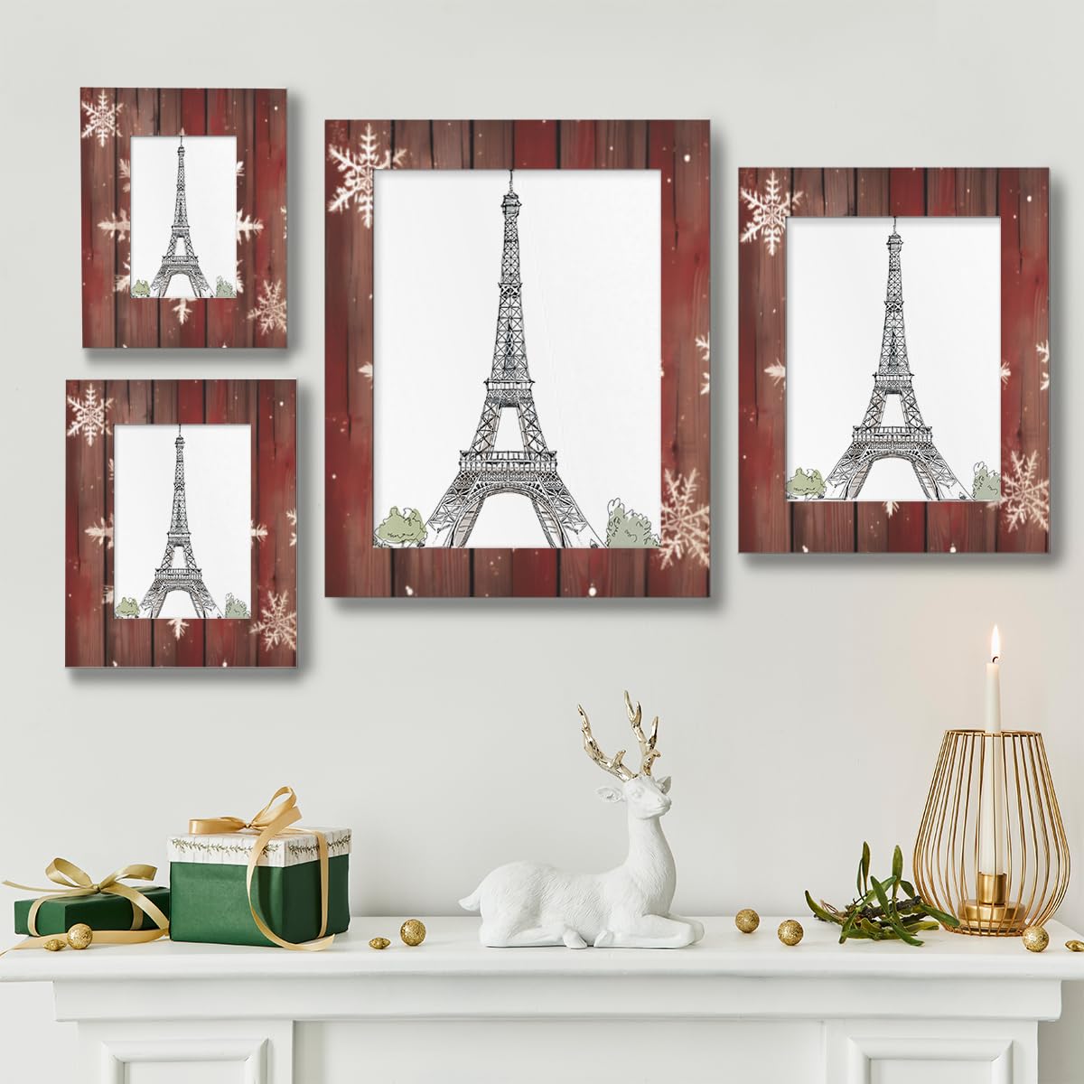 YoCosy Picture Frames 8x10 for Wall Decor Red Rustic Wood Christmas Snowflake Hanging Picture Frame with Stand Large Wood Photo Poster Frames Collage for Tabletop, Acrylic Face
