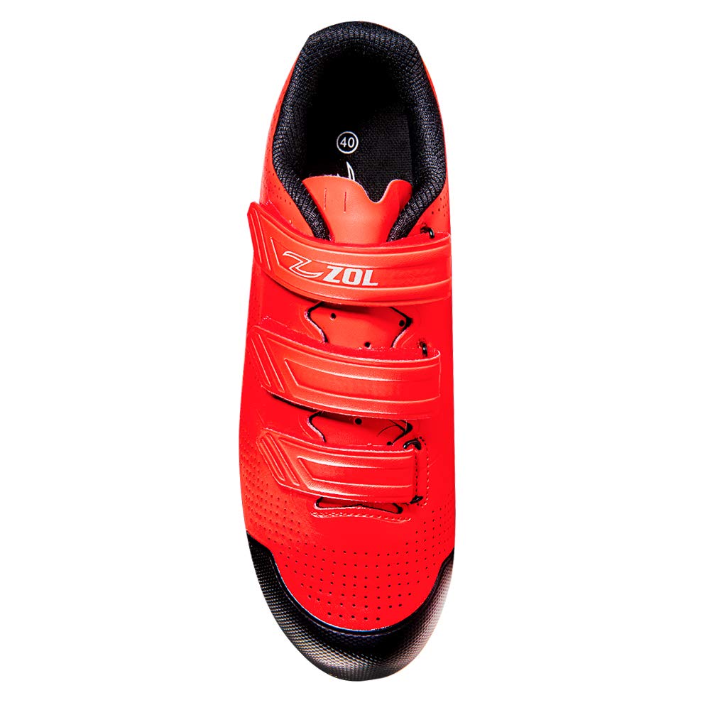 Zol Raptor MTB and Indoor Cycling Shoes with Pedals and Cleats (9 Medium, Red)