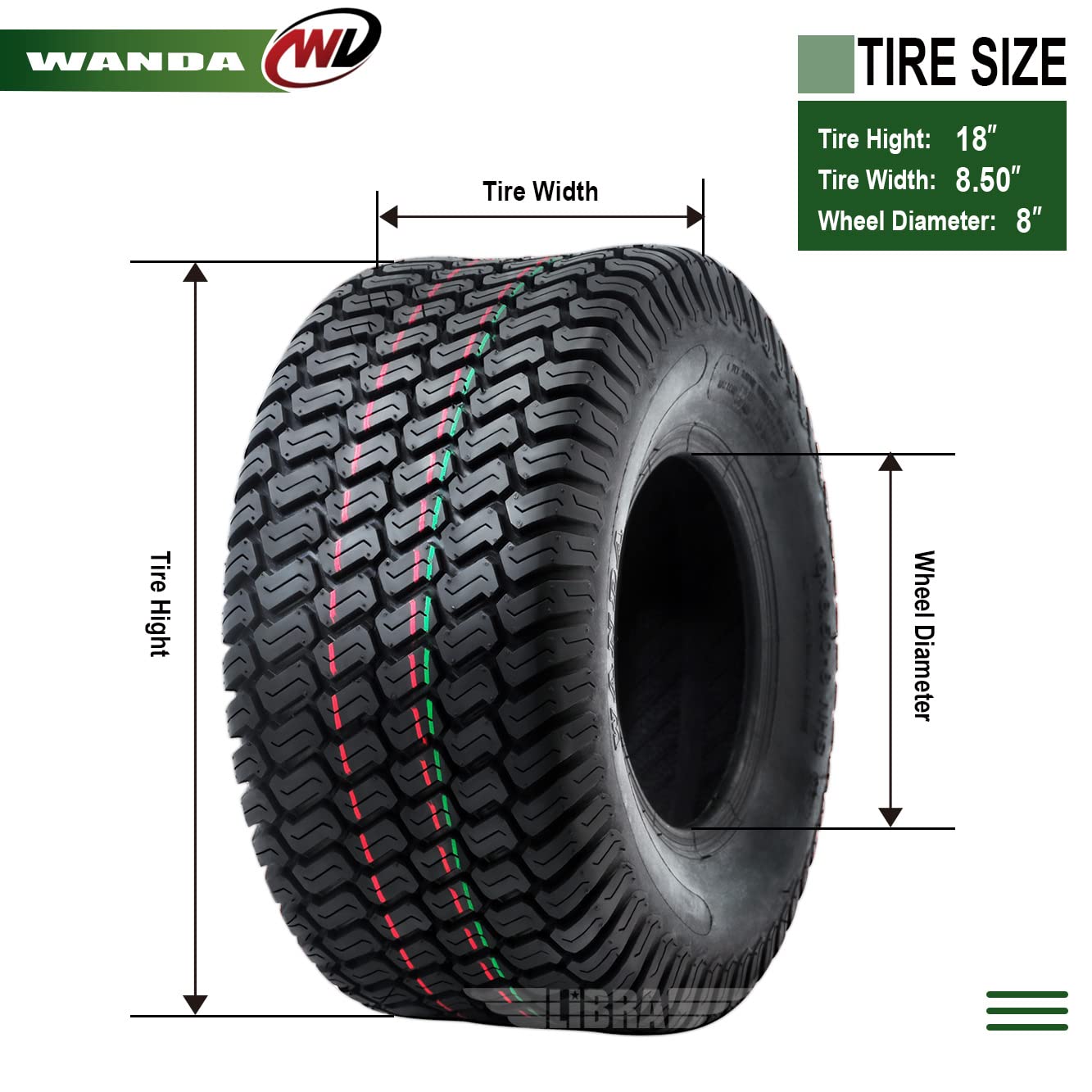 WANDA Set 2 18x8.50-8 Lawn Mower Utiility Cart Turf Tires 18X8.5X8 P332-13028