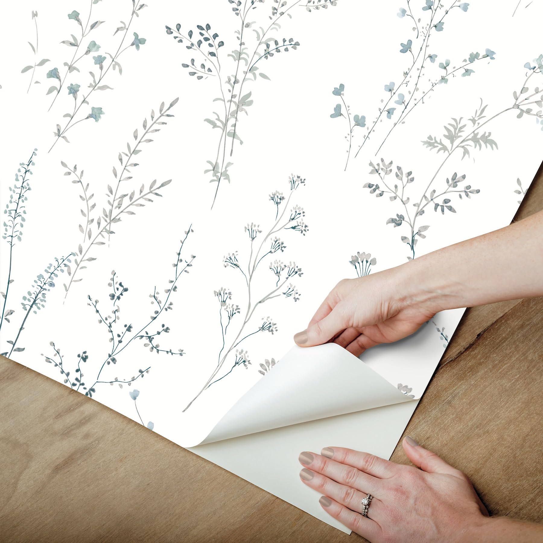 York Wallcoverings PSW1523RL Blue and Green Wildflower Sprigs Premium Peel and Stick Wallpaper