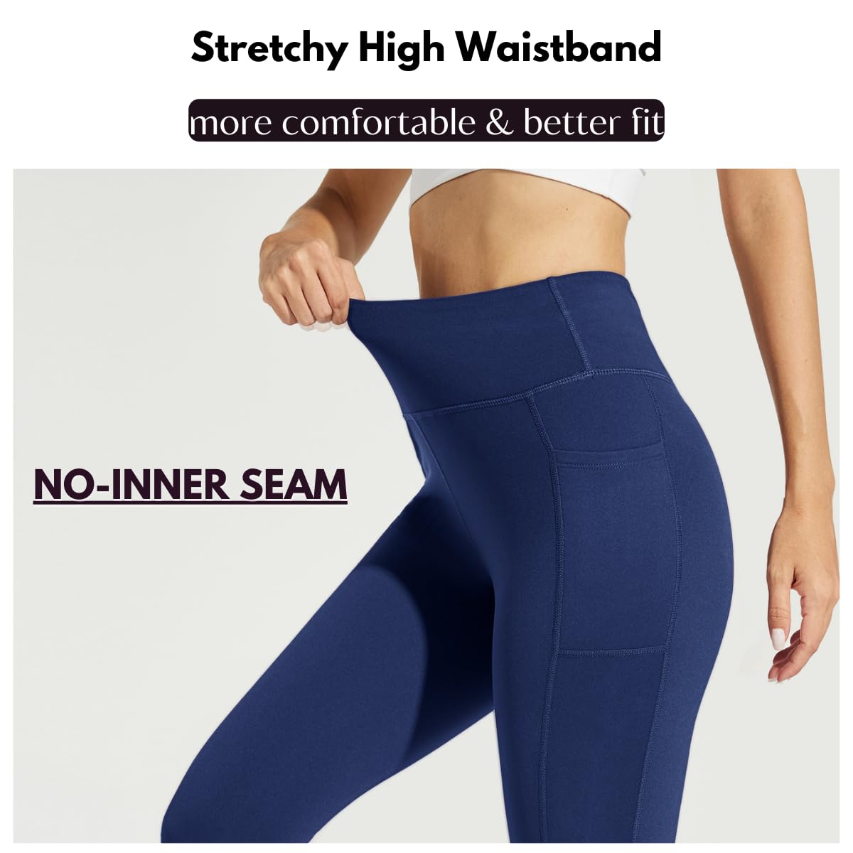 Willit Women's Fleece Lined Leggings High Waisted Winter Thermal Yoga Running Pants with Pockets Navy Blue M