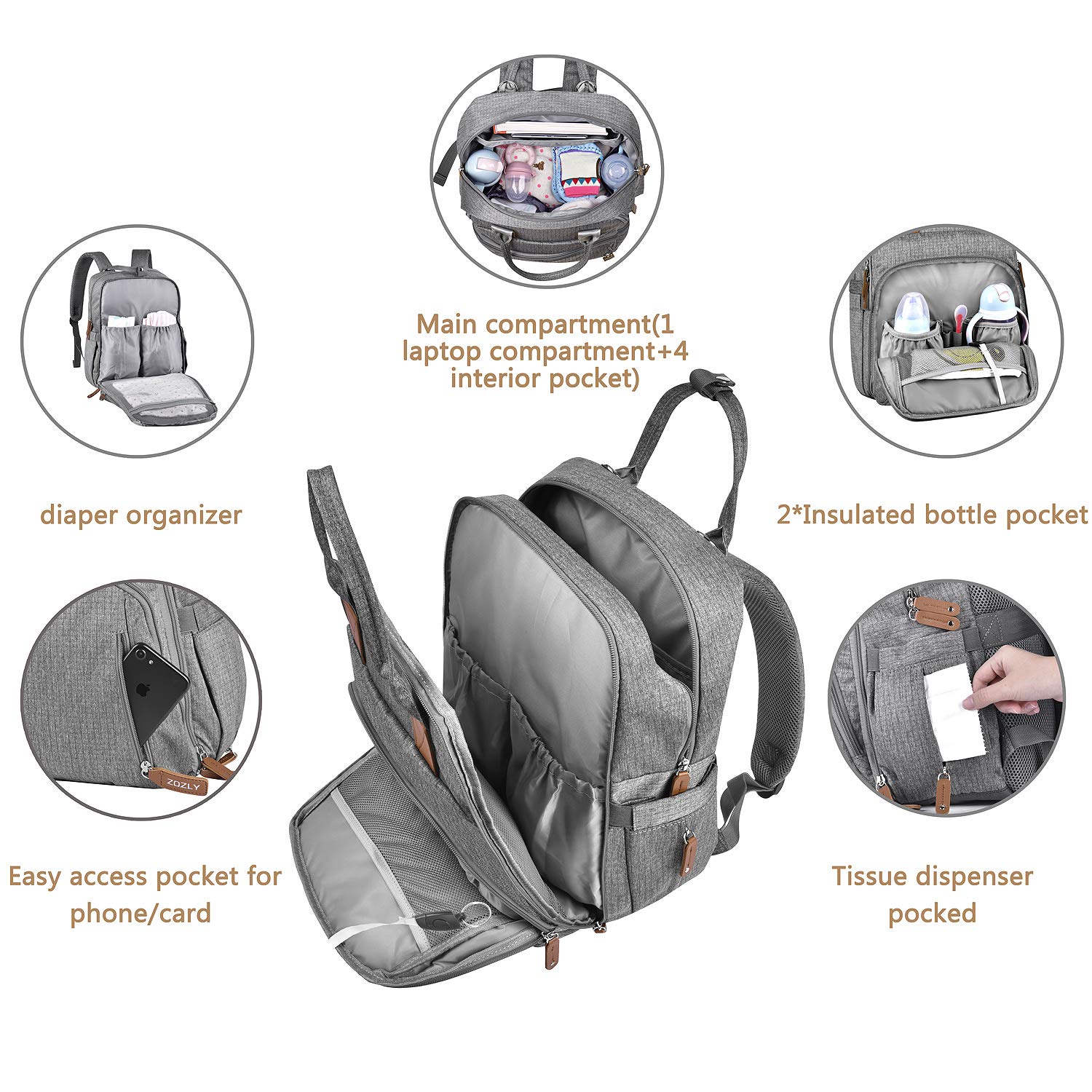 Zymise K-Musculo Large Diaper Bag Backpack, ZOZLY Travel Back Pack Baby Bag Nappy Changing Bags