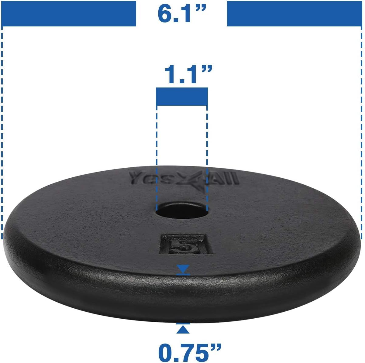 Yes4All 1-inch Cast Iron Weight Plates for Dumbbells β Standard Weight Disc Plates (5 lbs, Single)