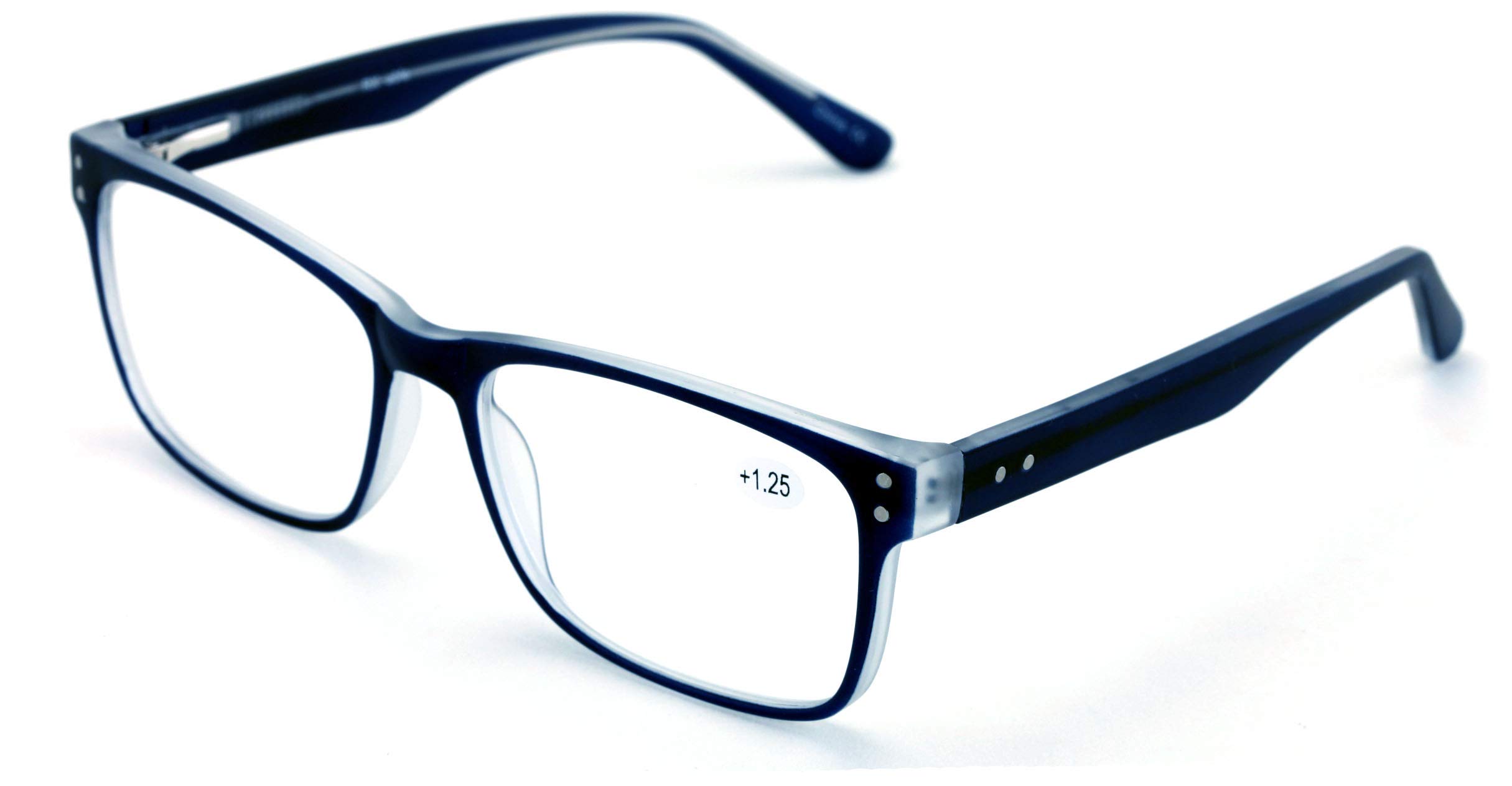 V.W.E. Men Premium Rectangle Stainless Steel Reading Glasses - Wide Fitment Metal Reader (Dark Blue, 2.00)