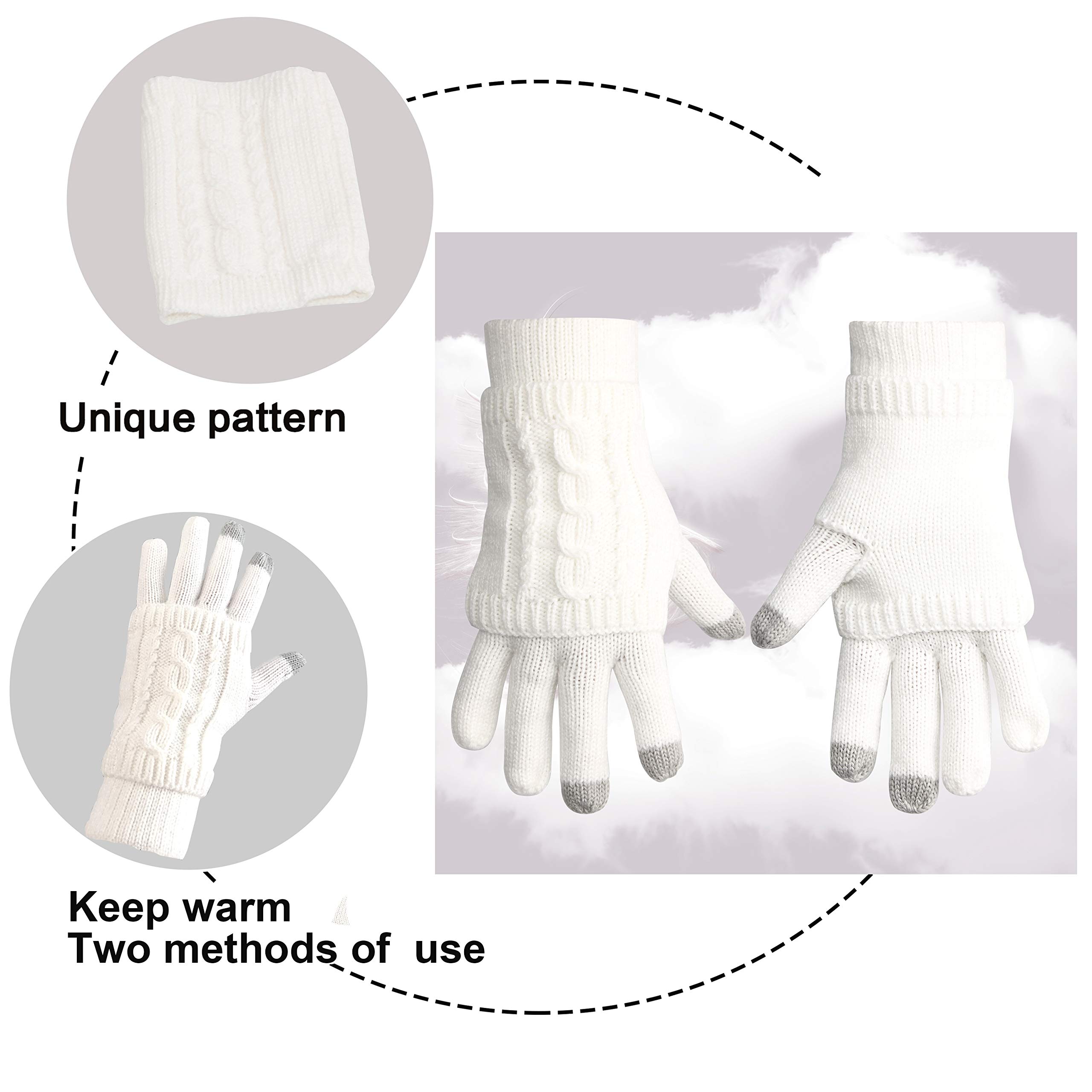 Warm Scarf Glove Hat Beanie Set - Cable Knit Winter Gift Set Pom Cap Touch Screen Glove Long Scarf 3 PCS Set for Women