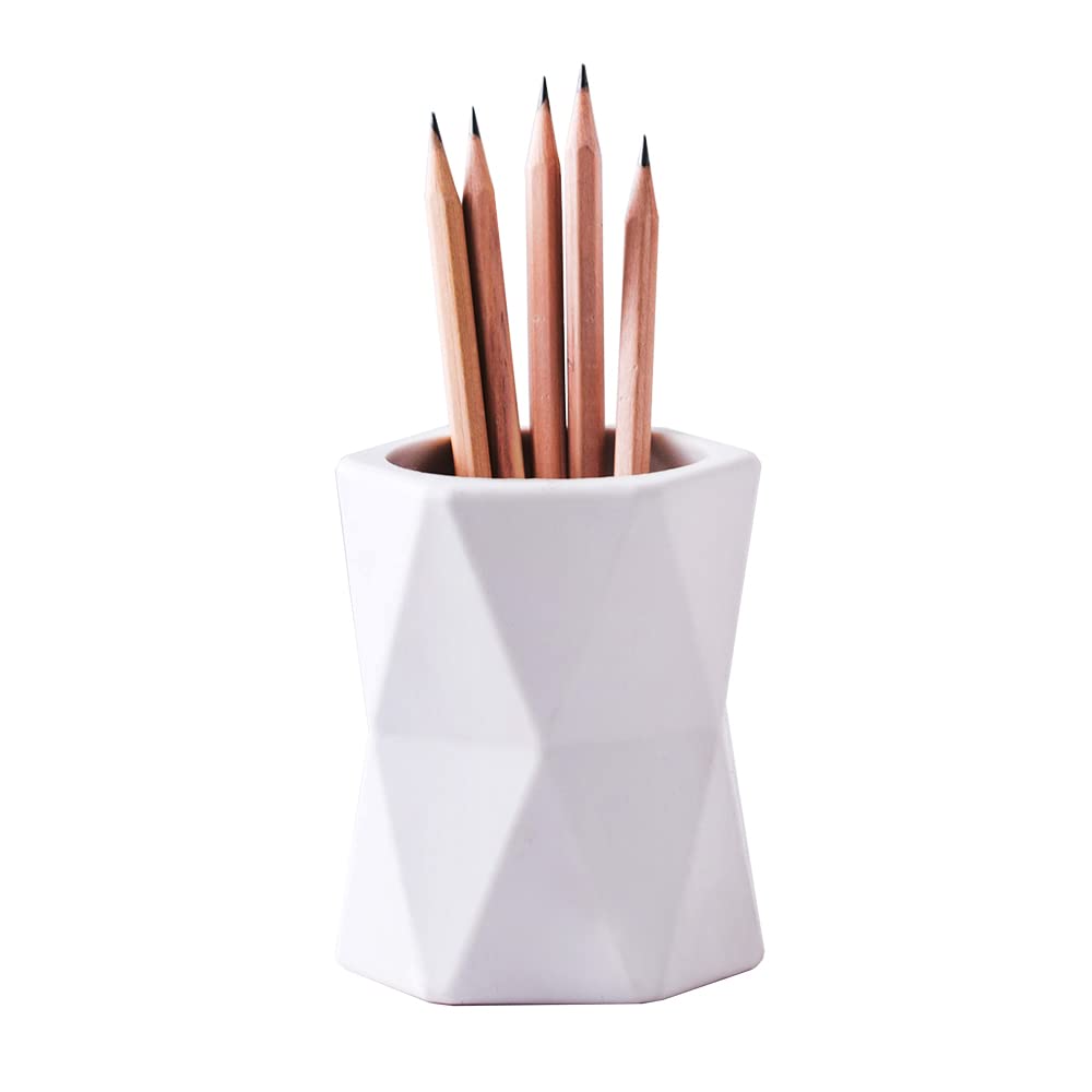 YOSCO Silicone Pencil Holder for Desk Cute Geometric Pen Cup Pot Stand for Desktop Organizer Makeup Brush Holder (White)