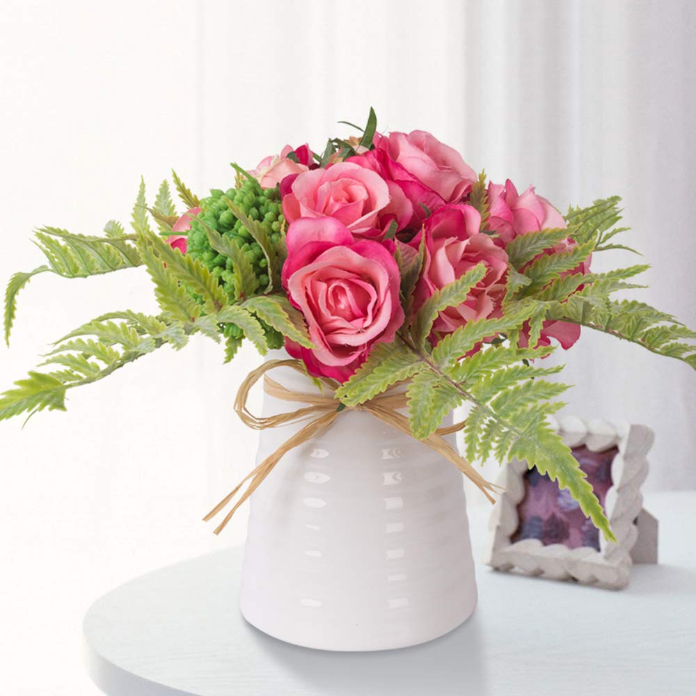 YIBELAAT Artificial Flowers Rose in Vase Bridal Wedding Bouquets Latex Real Touch Flower Arrangements (Rose Red)