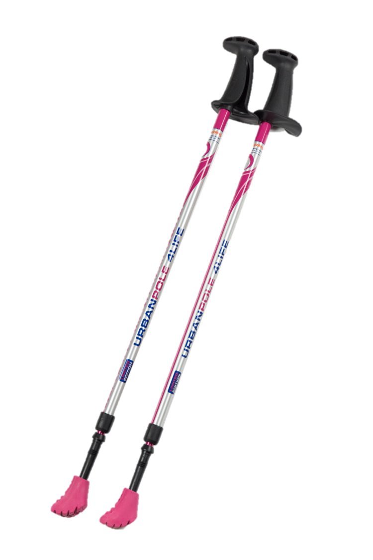 Urban Poling - Urban Poles 4Life - Lightweight, Aluminum Nordic Walking Sticks - Pink & Silver - 1 Pair – for Users 4'2"–6'2" - Collapsible & Adjustable Hiking Gear