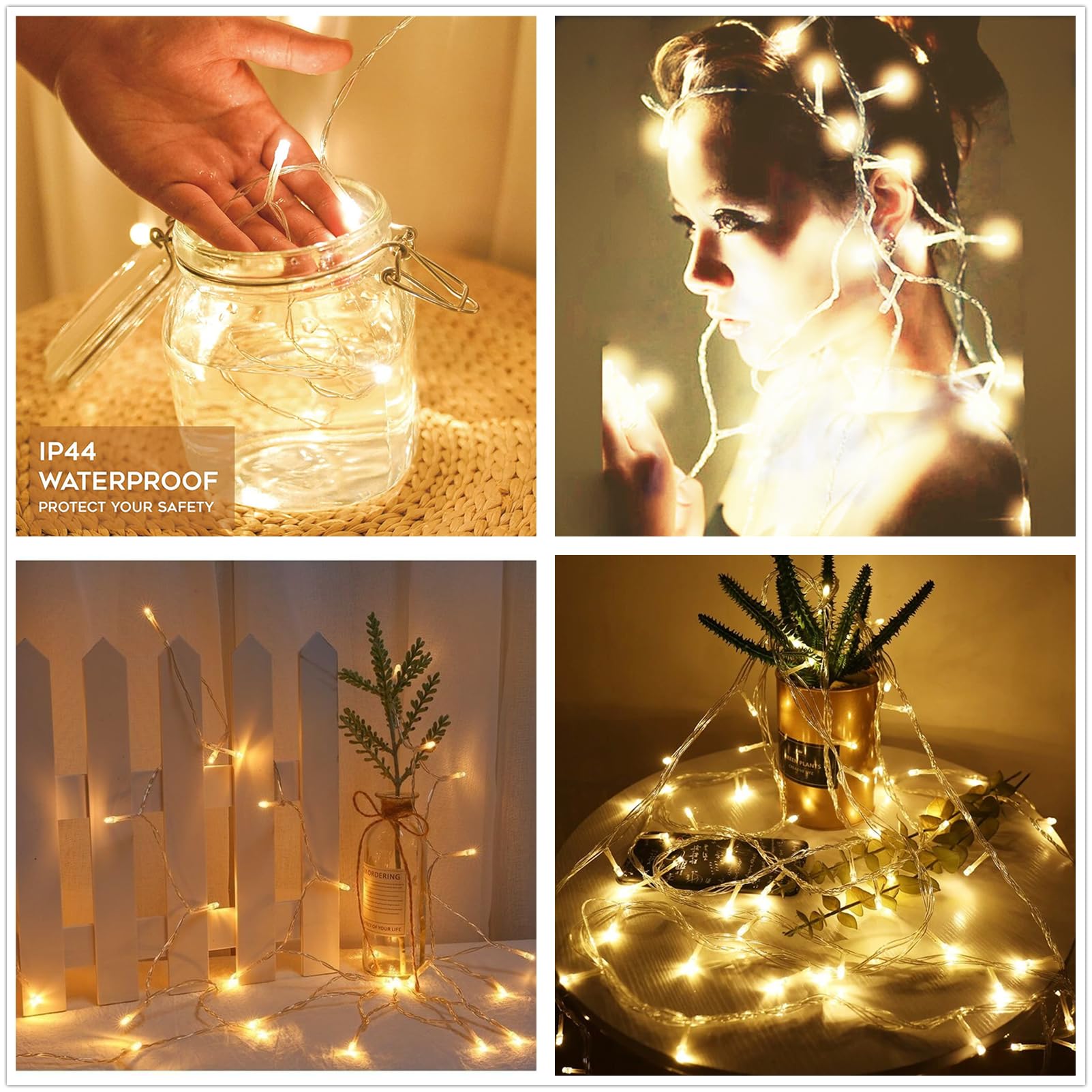 Warm White LED Fairy Lights Battery Operated String Lights Waterproof Silver Copper Wire 7 Ft 20 Led Firefly Starry Moon Lights for DIY Wedding Party Bedroom Patio Halloween Christmas Room Decor
