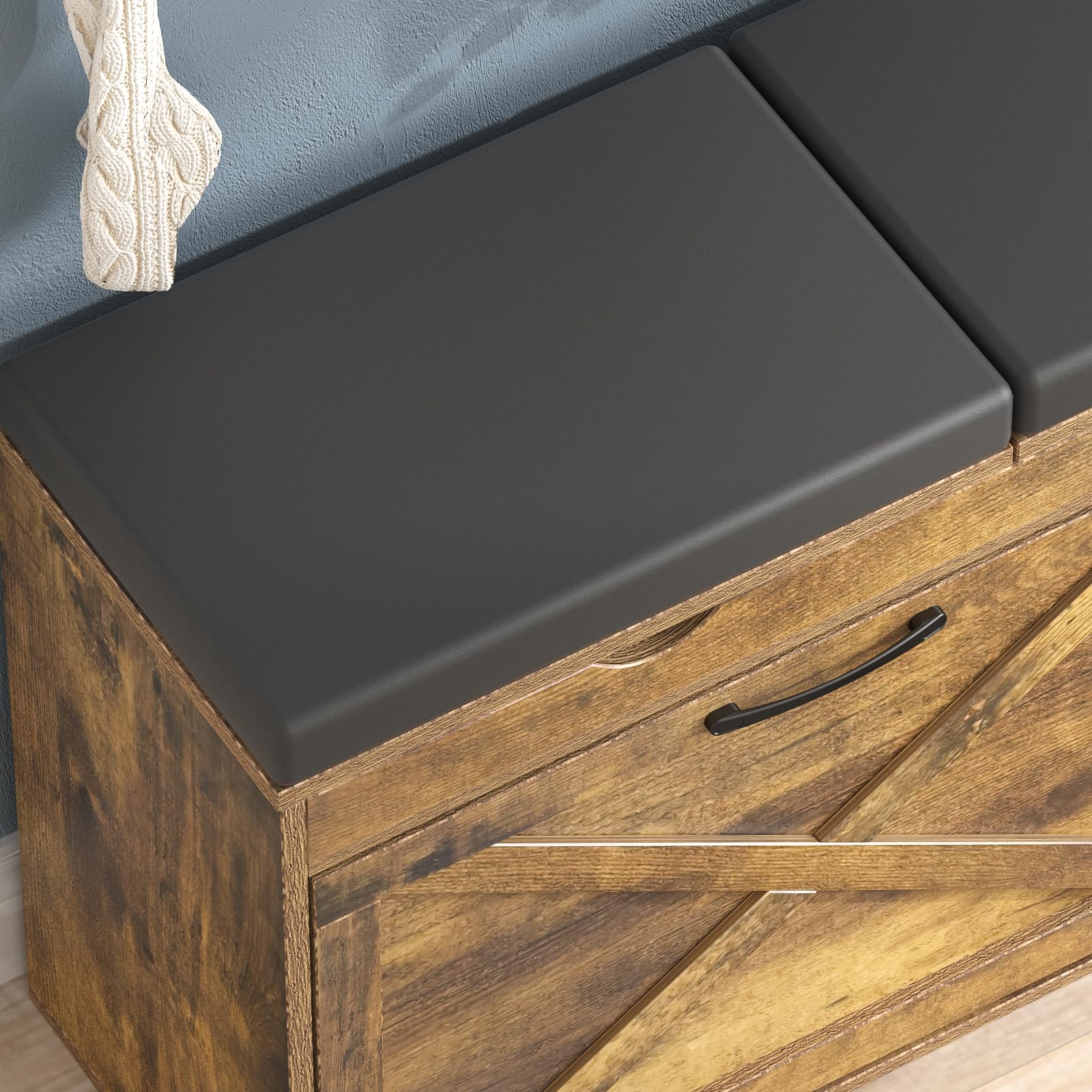 Vabches Shoe Storage Bench with Flip Drawer, Entryway Bench with 2 Lift Top Storage Boxes, Adjustable Shelf, Narrow Shoe Rack Shoe Cabinet for Entryway Slim, Living Room, Bedroom, Mudroom,Rustic Brown