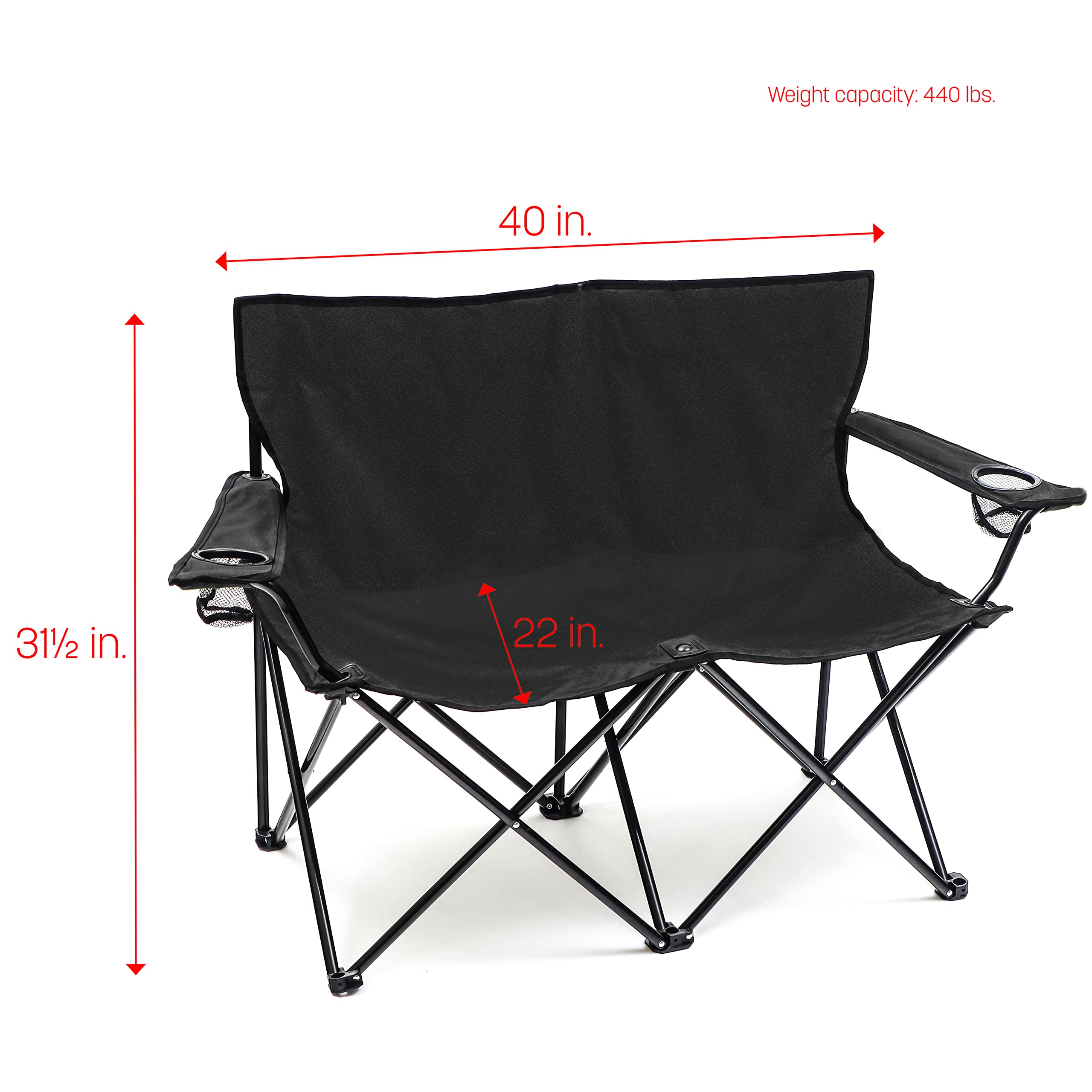 Trademark Innovations Loveseat Style Double Camp Chair, 40" L x 22" W x 31.5" H,Polyester, Black