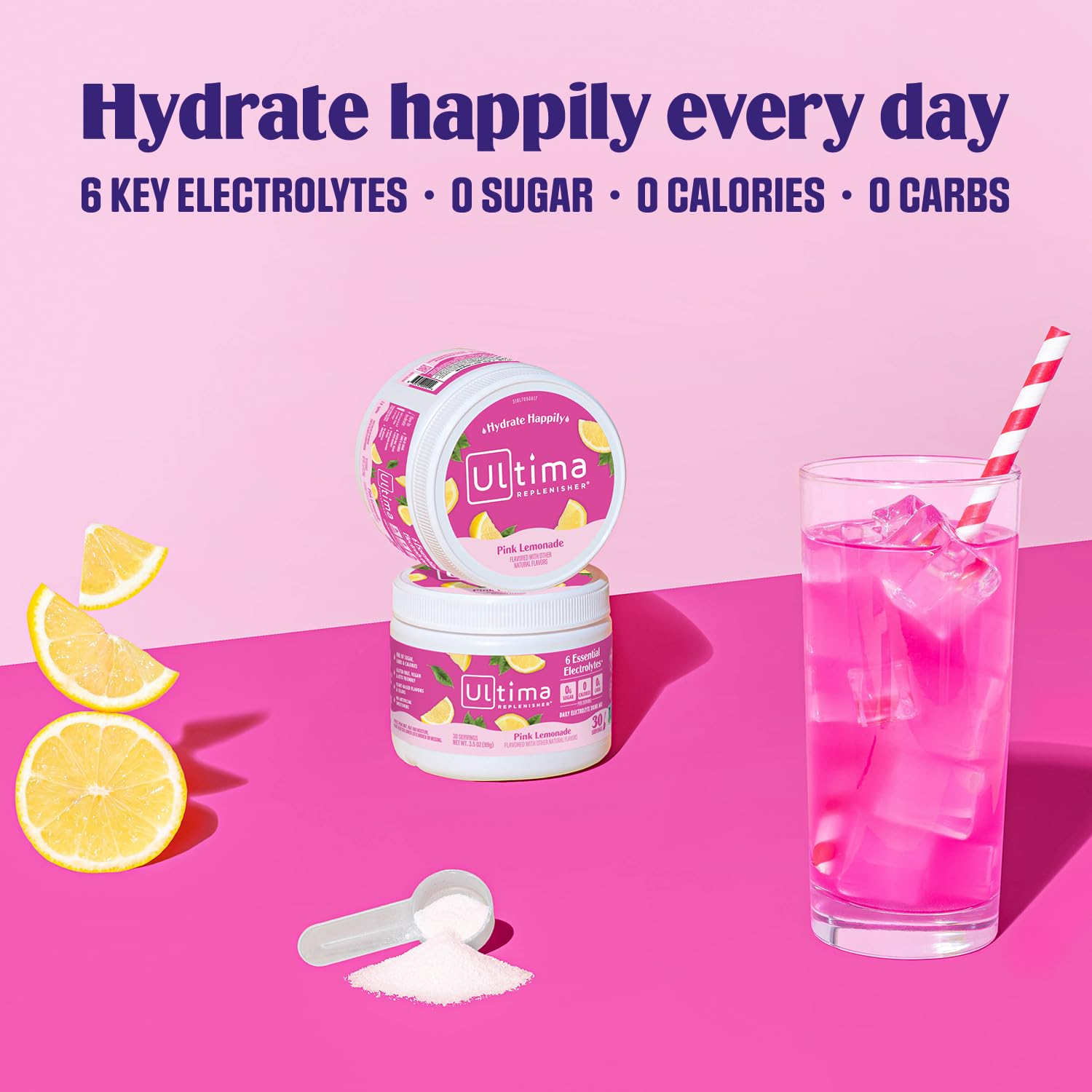 Ultima Replenisher Daily Electrolyte Drink Mix β Pink Lemonade, 30 Serving β Hydration Powder with 6 Key Electrolytes & Trace Minerals β Keto Friendly, Vegan, Non-GMO & Sugar-Free Electrolyte Powder