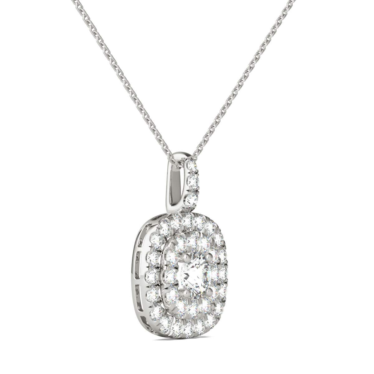 VAARYA 1.00 Ct. tw. EF/SI2-I1 AGS Certified 14K White Gold Natural Diamonds Double Halo Pendant Necklace