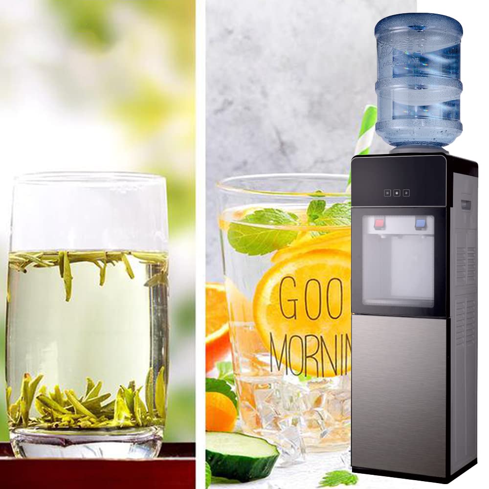 Water Cooler Dispenser 5 Gallon, Top-Loading Hot & Cold Water Cooler for 3 & 5 Gallon Bottles Water Dispenser with Storage Cabinet for Home Office School (Electronic Cooling)