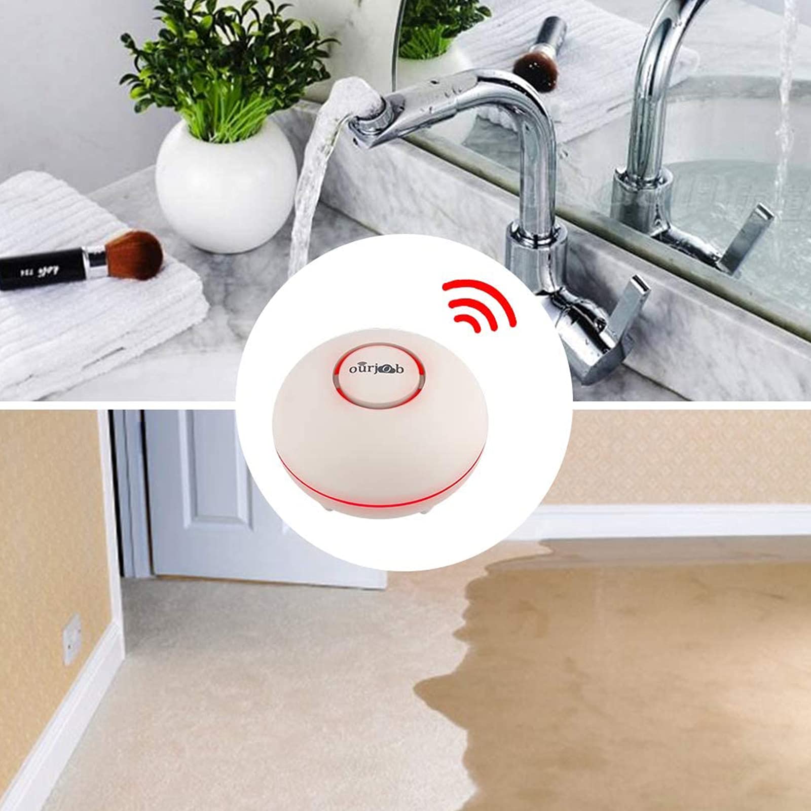 Water Leak Detector -Ourjob Water Alarm Surveillance Systems Water Detectors for Home Security, Kitchen,Bathroom, Basement (3 Pack)
