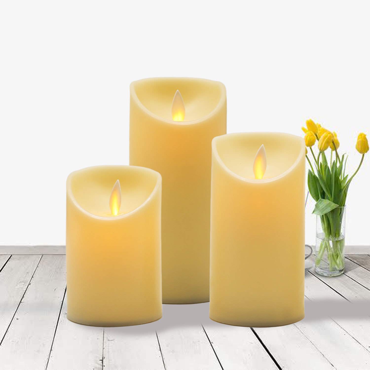 YASENN 3" LED Dancing Flame Battery Candles Flameless Candle Battery Operated 3D Moving Flame Candles Realistic Candles(4" 5" 6" Set of 3)