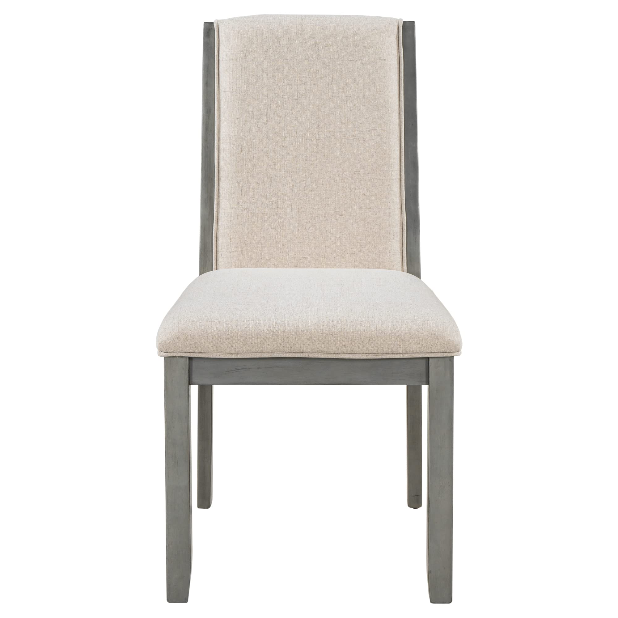 YuiHome Set of 4, Full Back Set with Upholstered, Farmhouse Dining Chairs with Solid Wood Frame and Legs,Gray+Cushion Beige