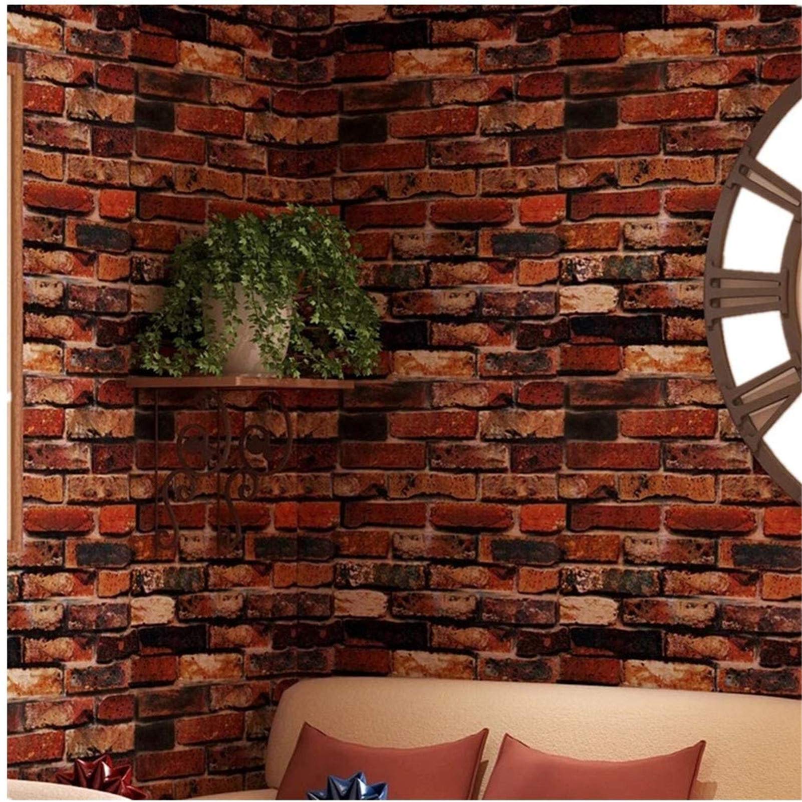 Yancorp 18" x 120" Brick Wallpaper Rust Red Peel and Stick Wallpaper Self Adhesive Fireplace Backdrop Kitchen Backsplash Wall Decor Stick on Wallpaper