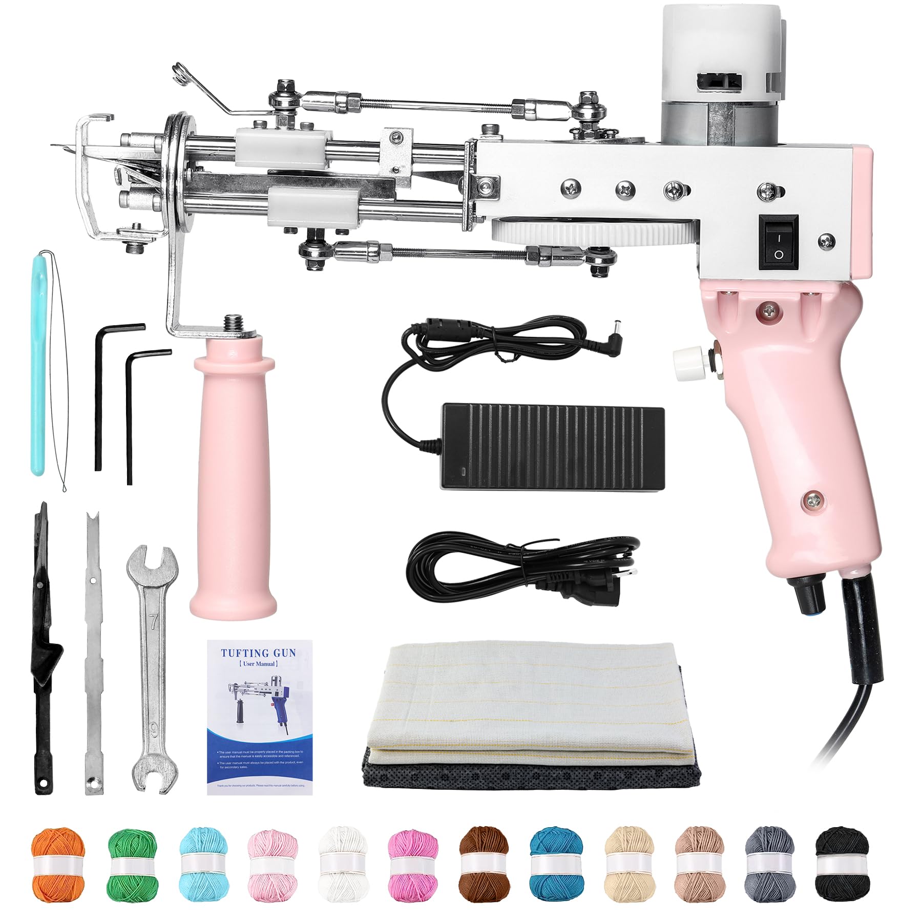 Tufting Gun Kit, 2 in 1 Cut Pile/Loop Pile Carpet Tufting Kit, Tufting Gun + Tufting Fabric 39 * 78 inches + Non-slip Fabric 39 * 70 inches + 12 Wool Balls Beginner's Carpet Maker Starter Kit