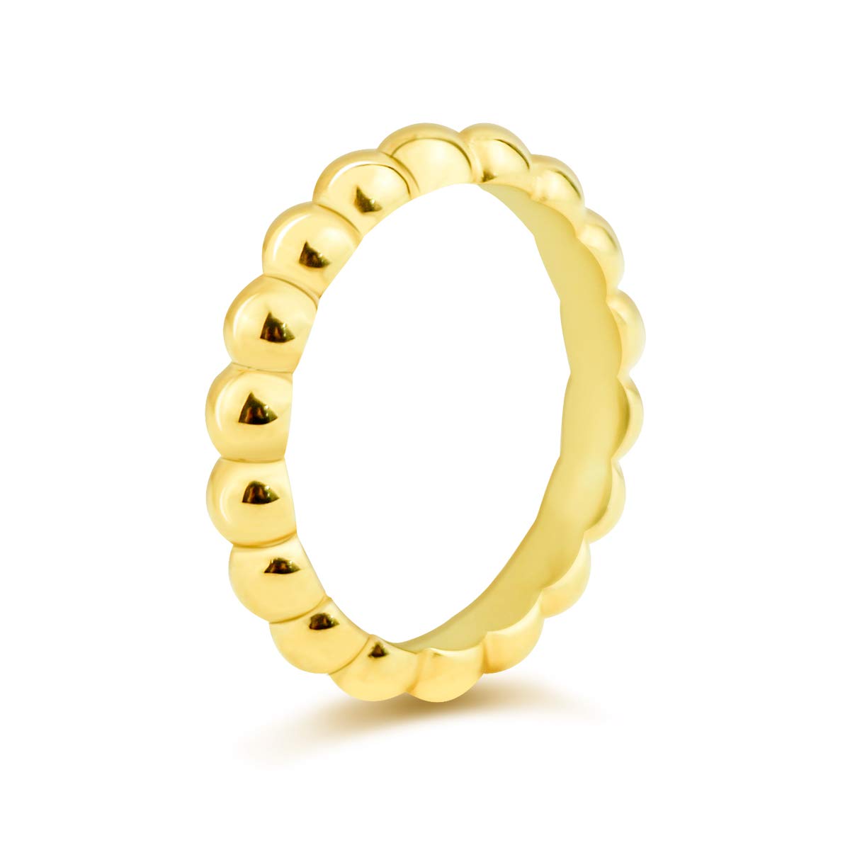 Wlane 18K Real Gold Plated Beaded Ring Stacking Rings for Women 4mm - Size 8