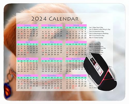 YENDOSTEEN 2024 Calendar Mouse Pad with Holidays,Sunset Water Ocean Surf Beach Wood Mouse Pads Type 066