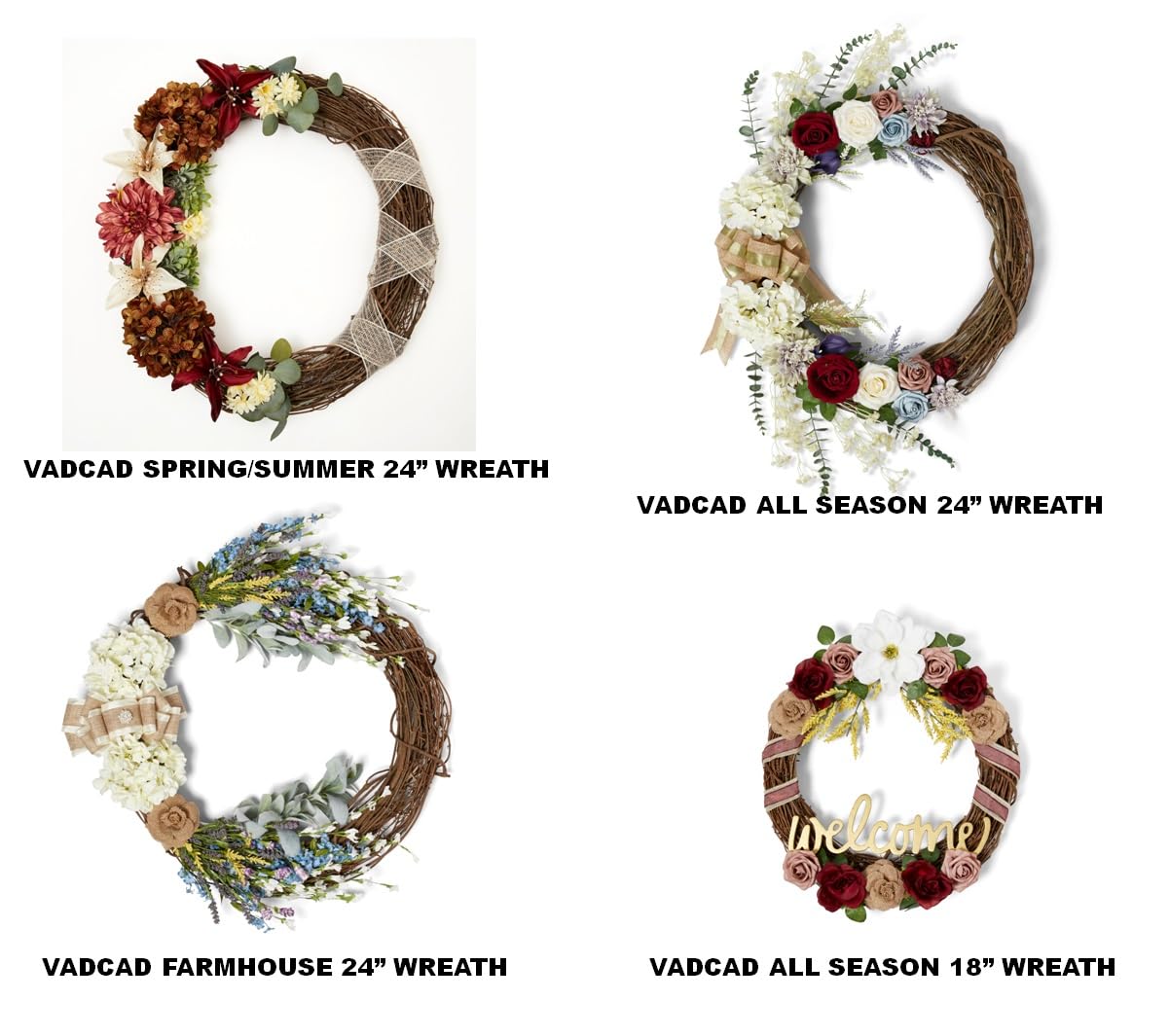 VADCAD Front Door Wreath - Farmhouse 24 Inch All Season – Artificial Flowers – Welcome Wreath – Farmhouse Décor for The Home – Modern Home Décor