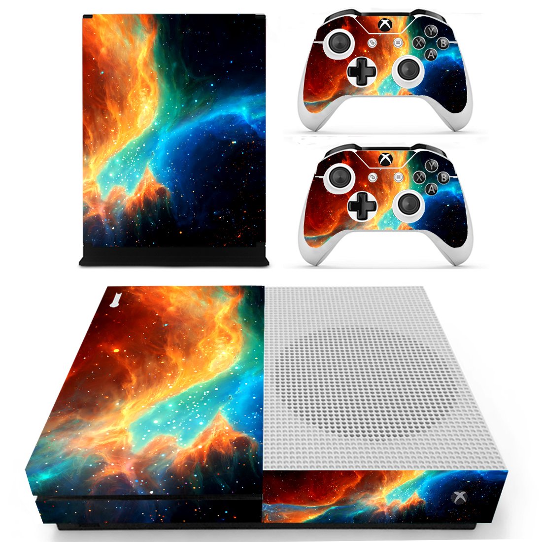 Wodoys Vinyl Stickers Skins Fit for Xbox One Slim Console and Controllers Suit Whole Body, Orange Nebula