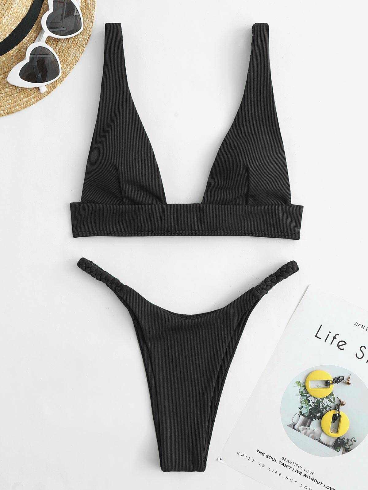 ZAFUL Women's Bikini Set Two Piece Swimsuits Cheeky Triangle Sexy Brazilian Bathing Suit Coffee