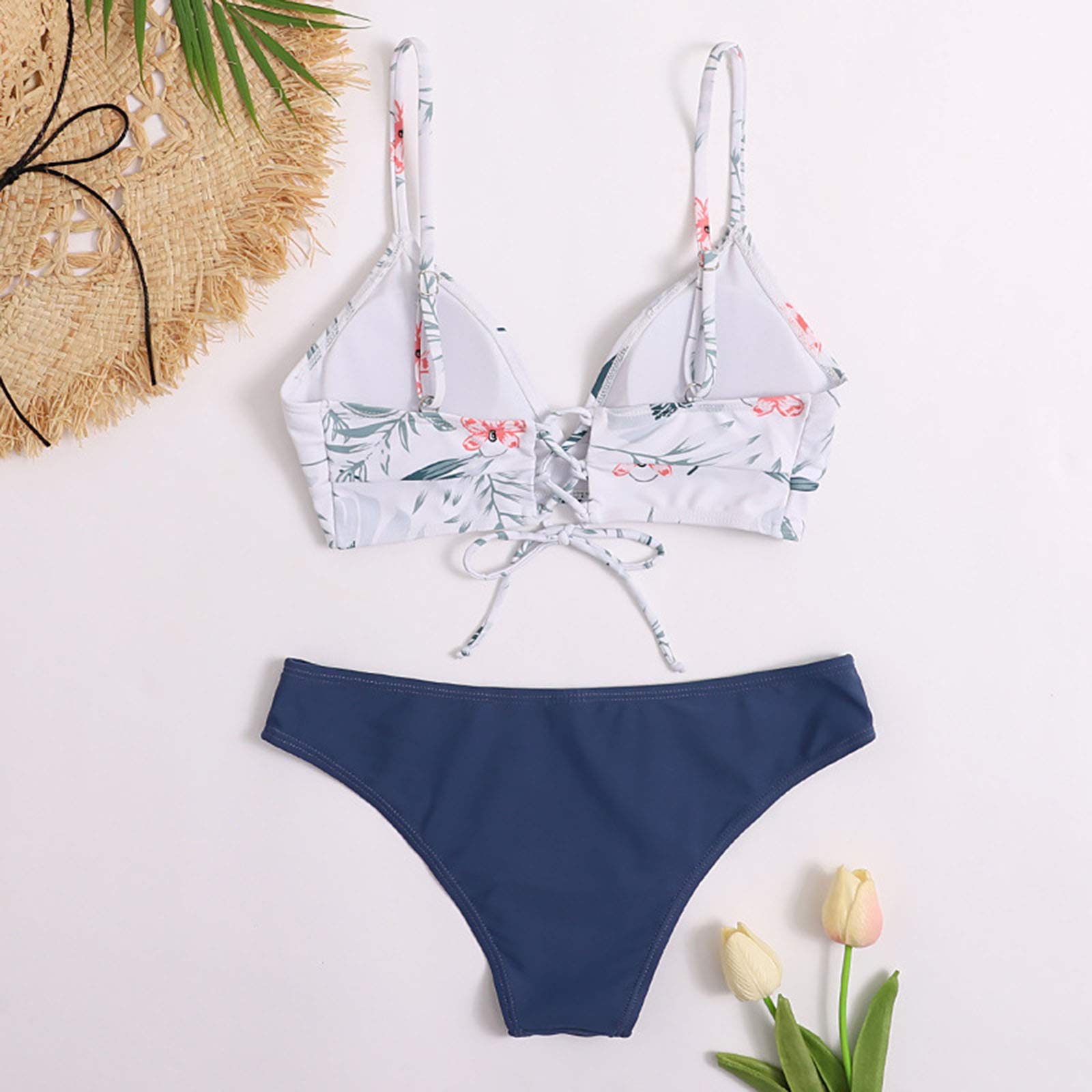 Women Bikini Set Summer,Women's Print Open Back Bandage Backless Bathing Suits Sexy Swimwear Swimsuit Beachwear Navy