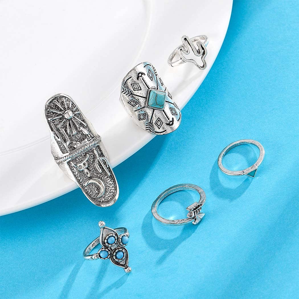Yean Boho Ring Set Silver Statement Rings Joint Knuckle Ring Set Midi Stacking Rings for Women and Girls(Pack of 9) (Boho) (Boho)
